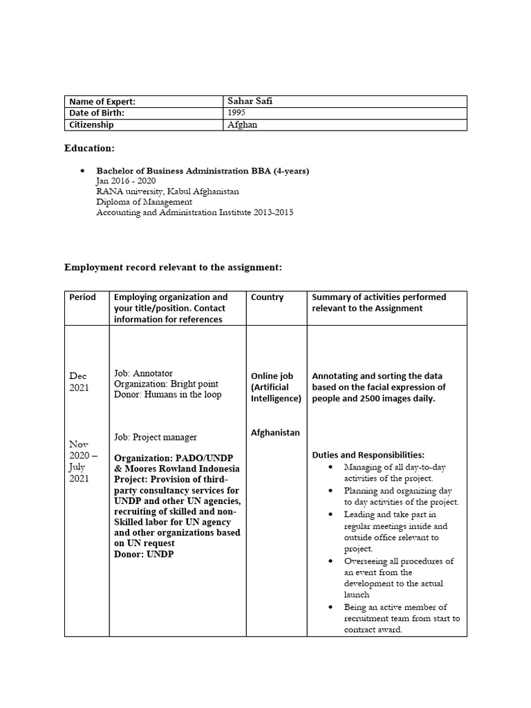Sahar Safi Cv Docx 2 | PDF | Employment | Human Resources