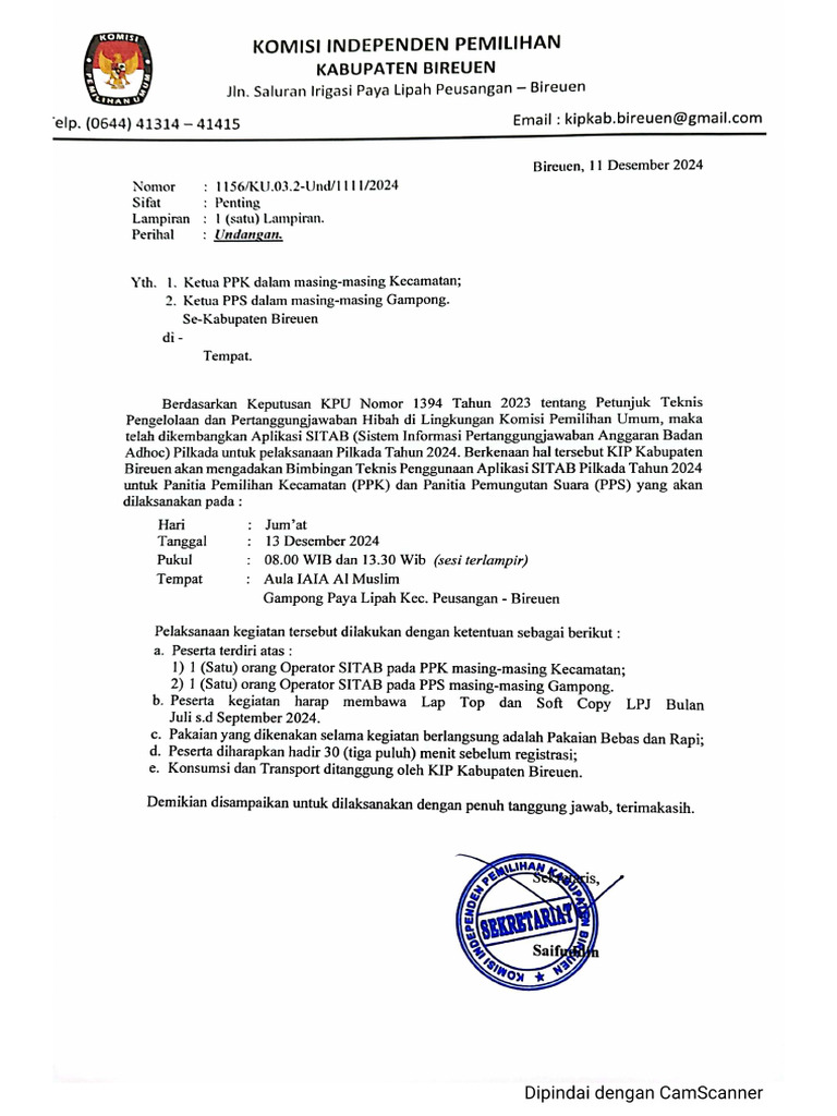 Undangan Bimtek SITAB | PDF