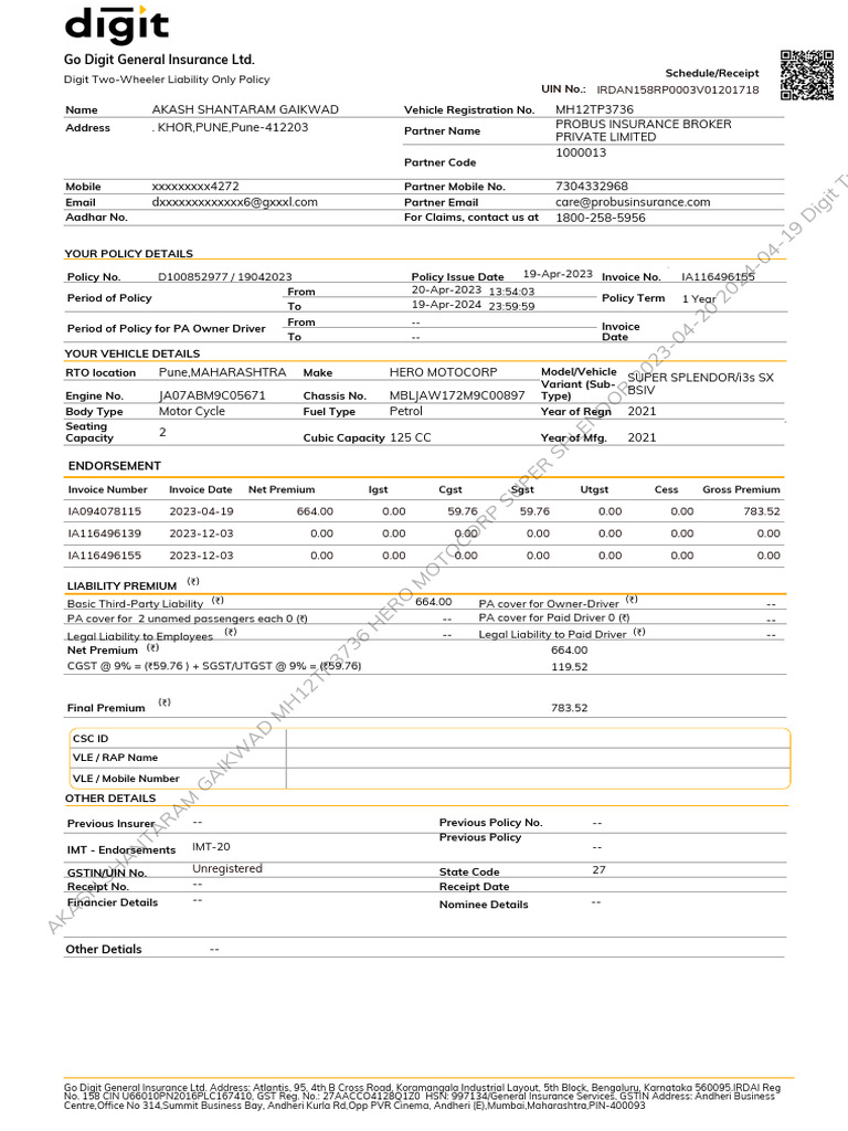 Com - Godigit TWIPC 100852977 | PDF | Driver's License | Insurance