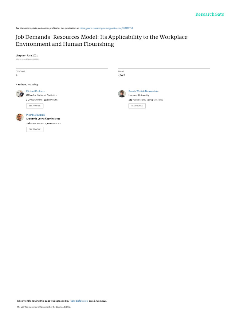 Chapter Job Demands Resources Model | PDF | Occupational Burnout | Well ...