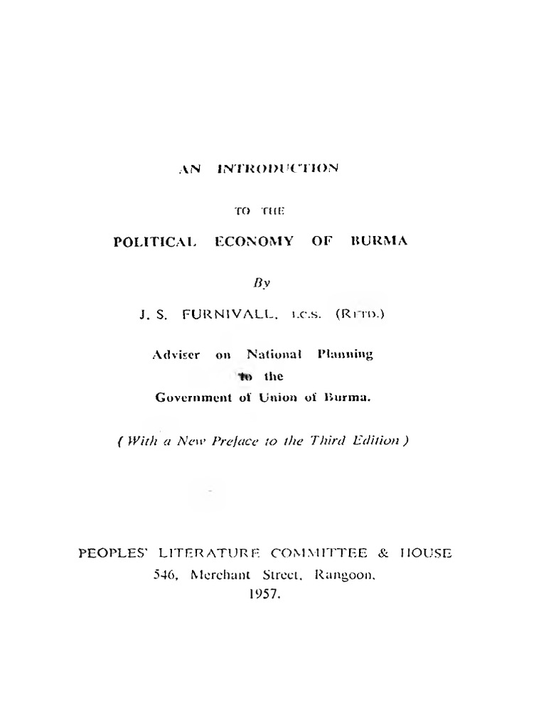 Furnivall-Introduction-to-the-Political-Economy-of-Burma | PDF | Economies