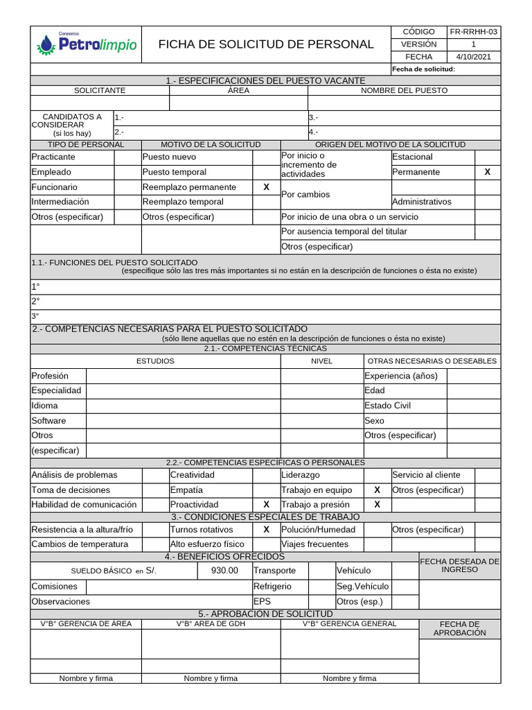 Ficha de Solicitud de Personal | PDF | Business | Outsourcing