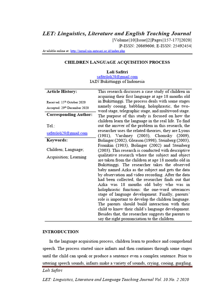 Children Language Acquisition Process | PDF | Language Acquisition | Language Development