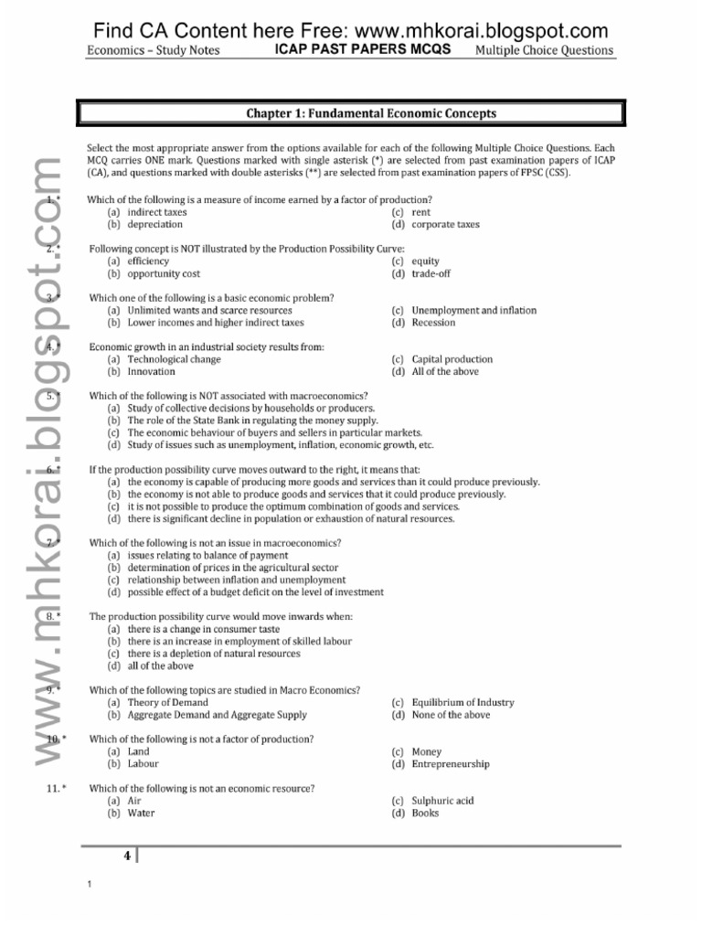 Economics CHP Wise Mcqs | PDF