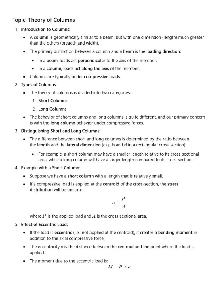 Euler's Column Theory Explained | PDF | Bending | Stress (Mechanics)