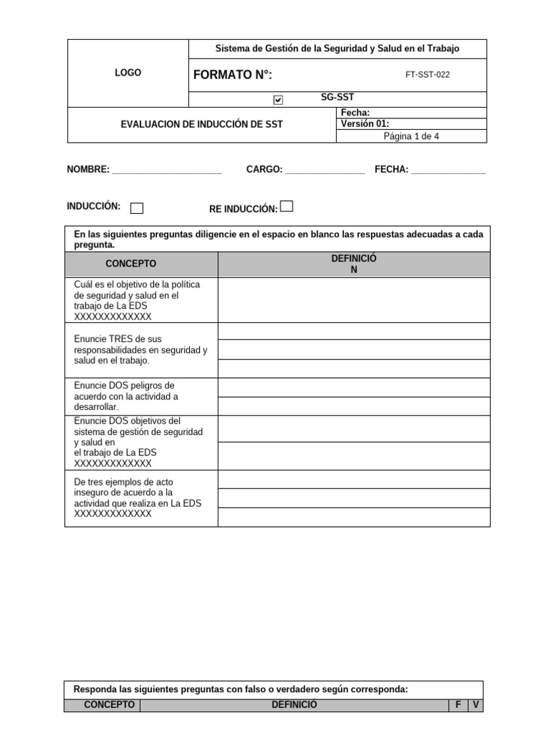 FT-SST-022-EVALUACION-DE-INDUCCION-SST | PDF
