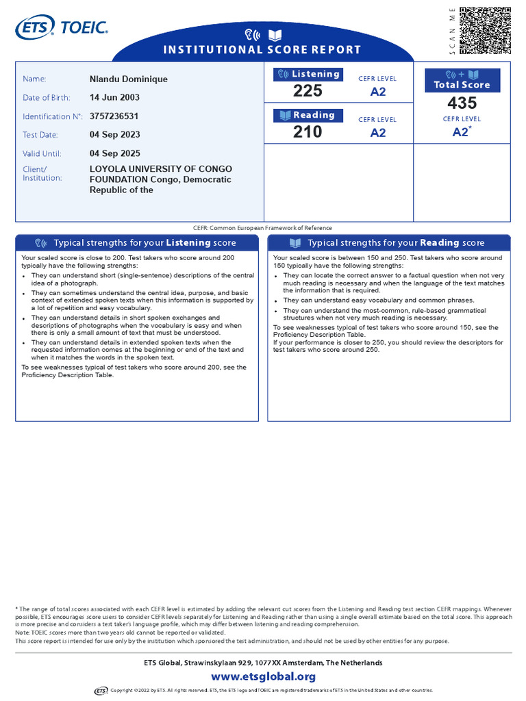 TOEIC Digital Score Report | PDF | Psycholinguistics | Human Communication