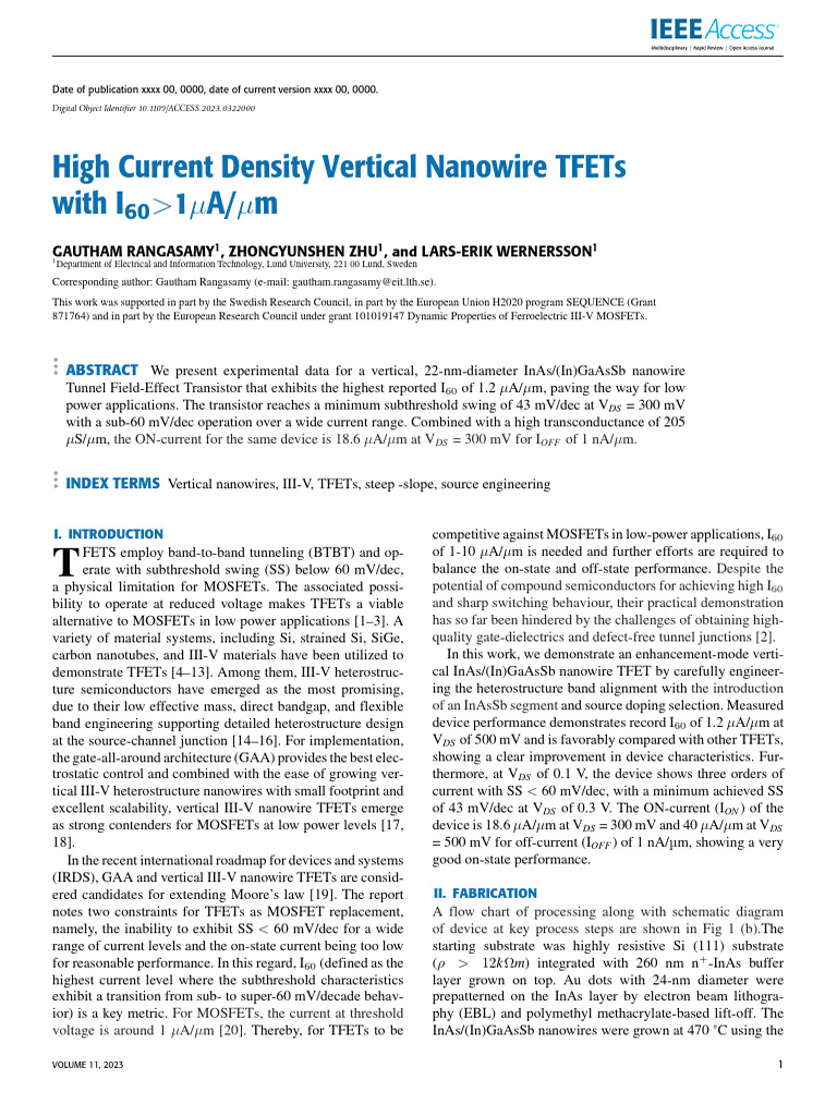 High Current Density Vertical Nanowire Tfets With Pdf Electrical
