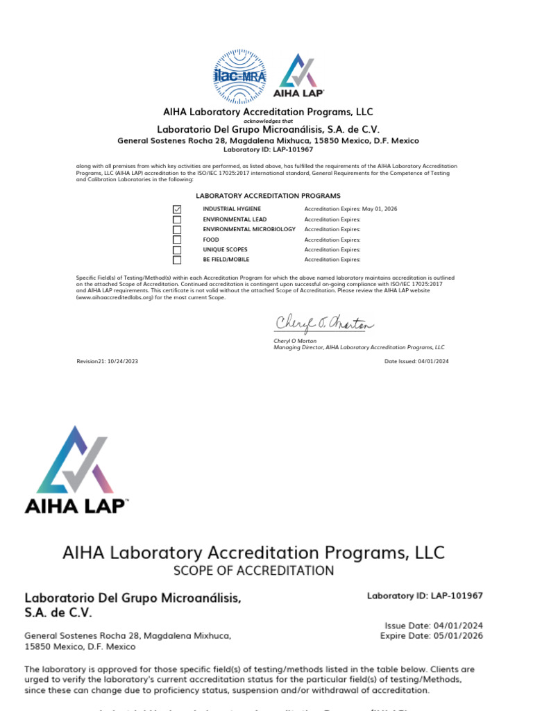 Acreditacion AIHA | PDF | Gas Chromatography | Chromatography