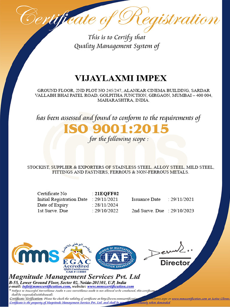 Iso 9001 Vijaylaxmi Impex | PDF