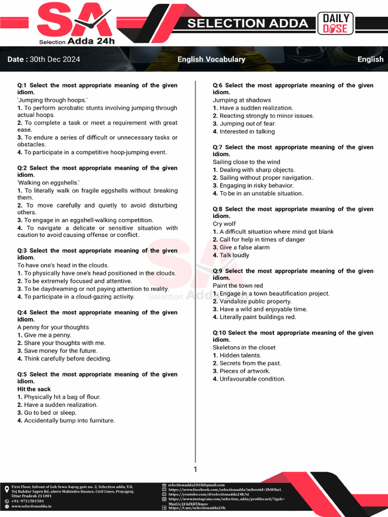 English Vocabulary - English - 30th Dec 2024 | PDF