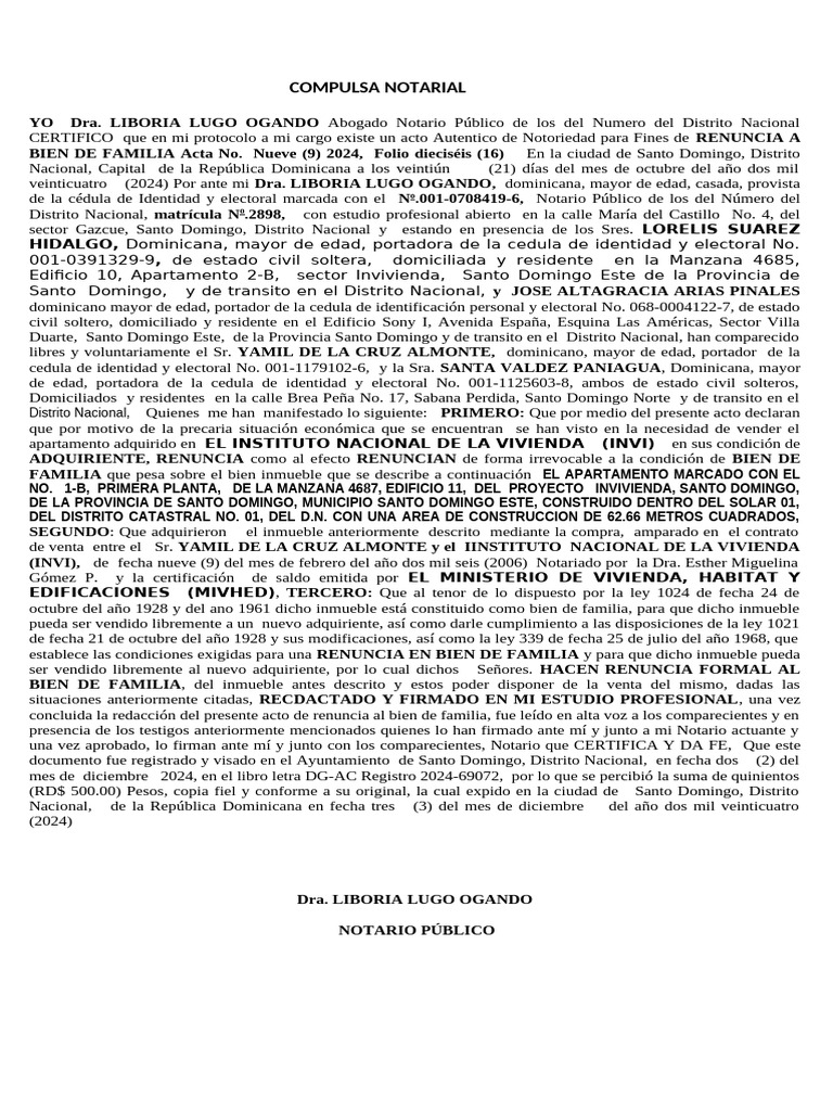 Compulsa Notarial Yamil y Kelvin | PDF | República Dominicana | Documento de identidad