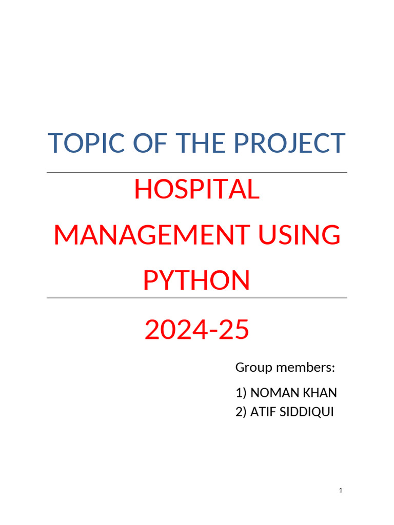 Hosptial Management System Project Report Class 12th | PDF | My Sql | Sql