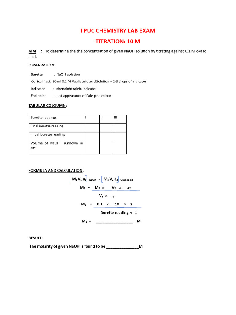 I PUC Chemistry Lab Exam Guide | PDF | Ph | Acid