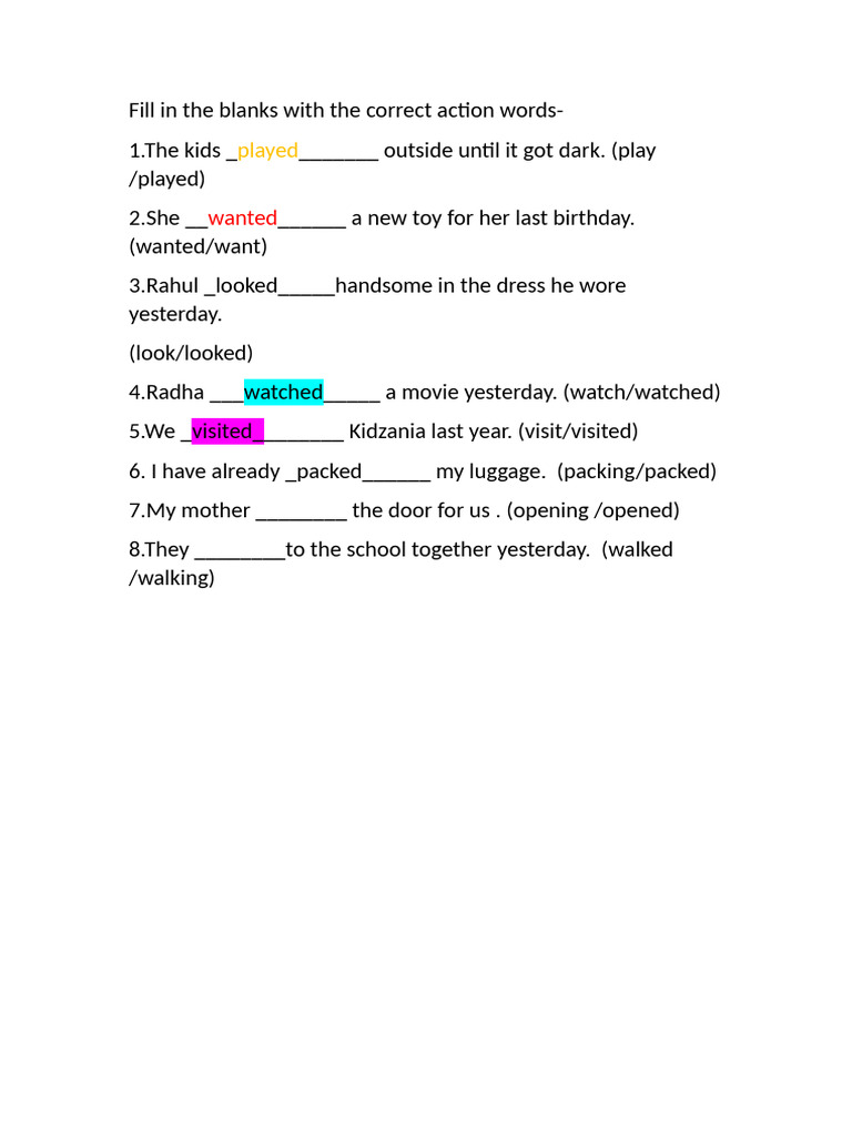 Fill in The Blanks With The Correct Action Words | PDF