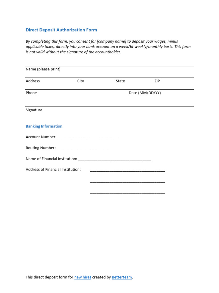 Direct Deposit Form | PDF