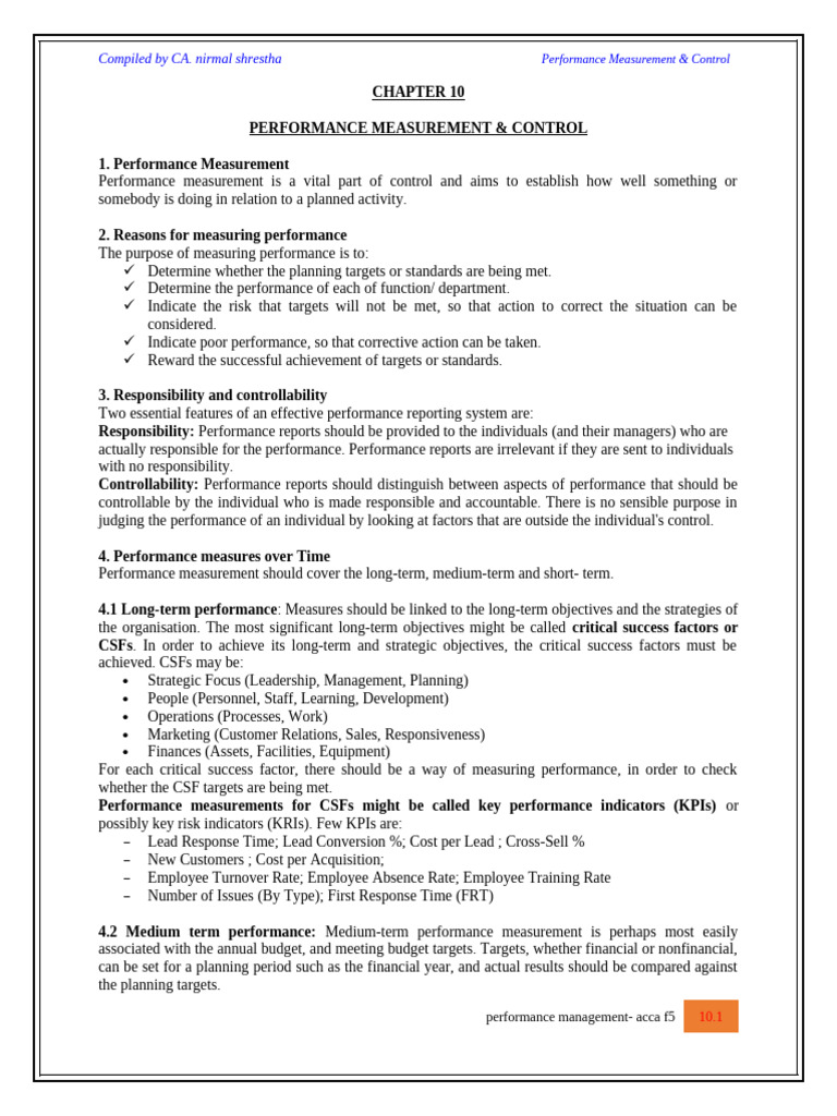 Performance Measurement & Control Guide | PDF | Revenue | Credit