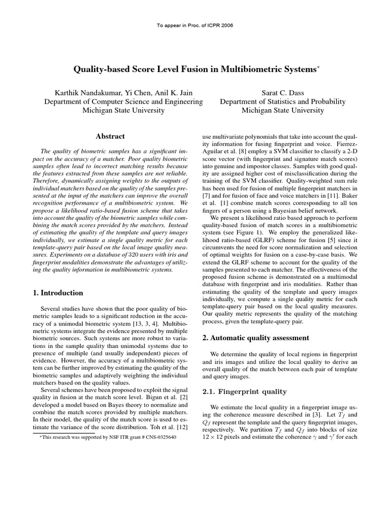Quality_based_score_level_fusion_in_mult (2) | PDF | Biometrics | Applied Mathematics