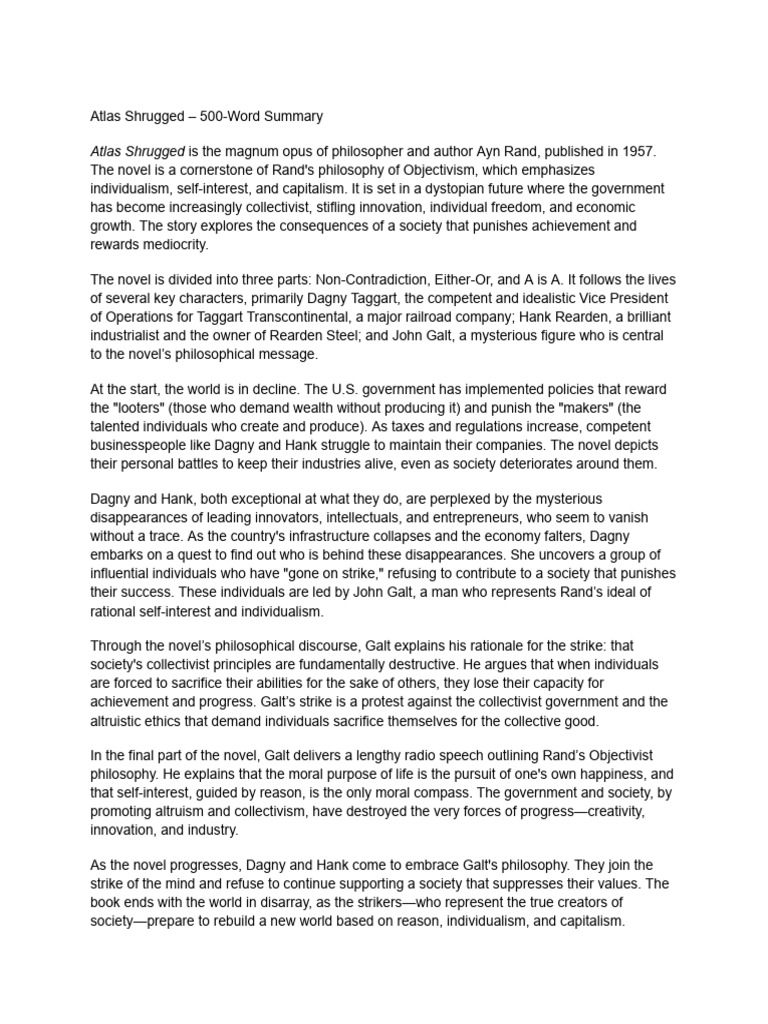 Atlas Shrugged: Key Themes and Summary | PDF | Ayn Rand | Liberal Arts ...
