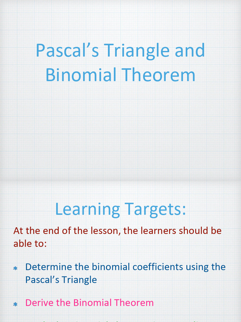 Lesson 6 Pascals Triangle and Binomial Theorem (1) | PDF | Mathematical Analysis | Number Theory