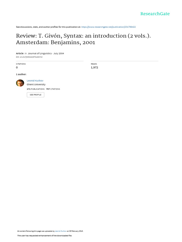 Review_T_Givon_Syntax_an_introduction_2_vols_Amste | PDF | Word | Clause