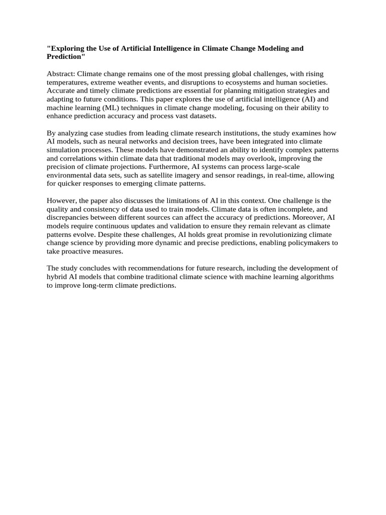 Exploring The Use of Artificial Intelligence in Climate Change Modeling ...