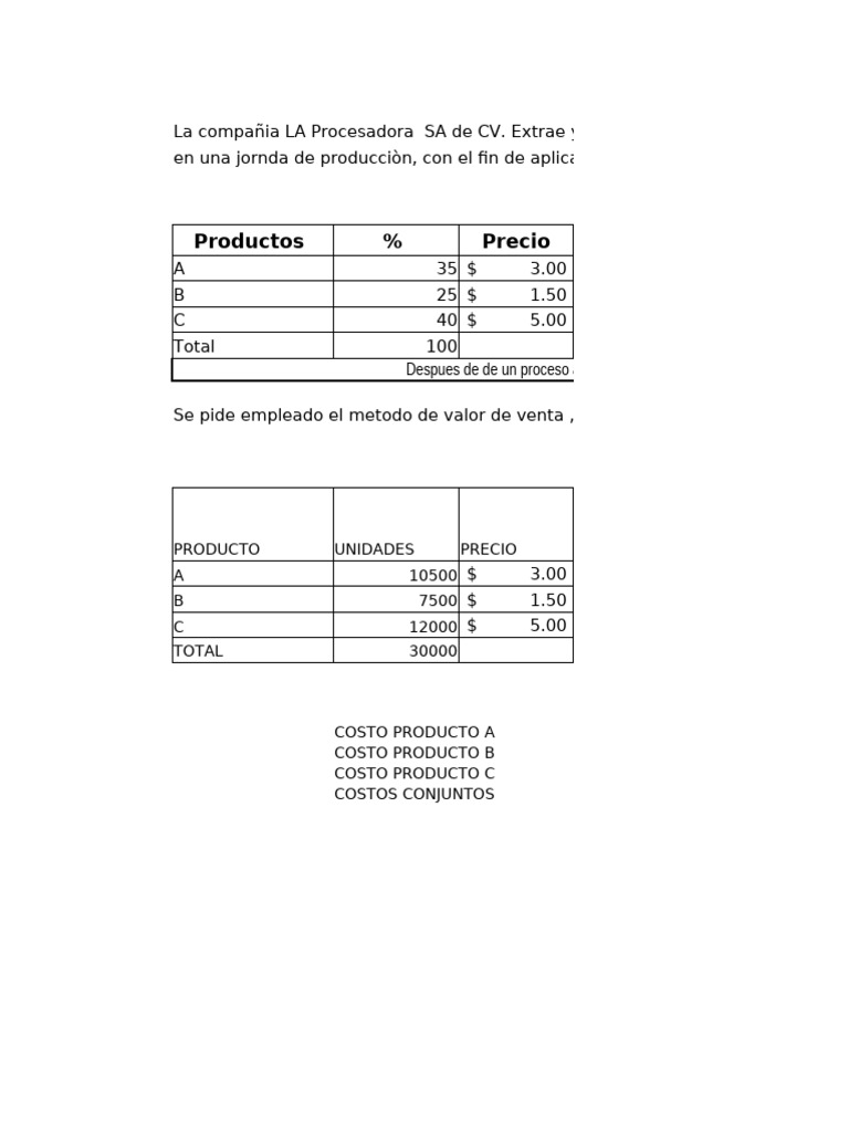 Metodos Costos Conjuntos | PDF | Producción y fabricación | Paleontología económica