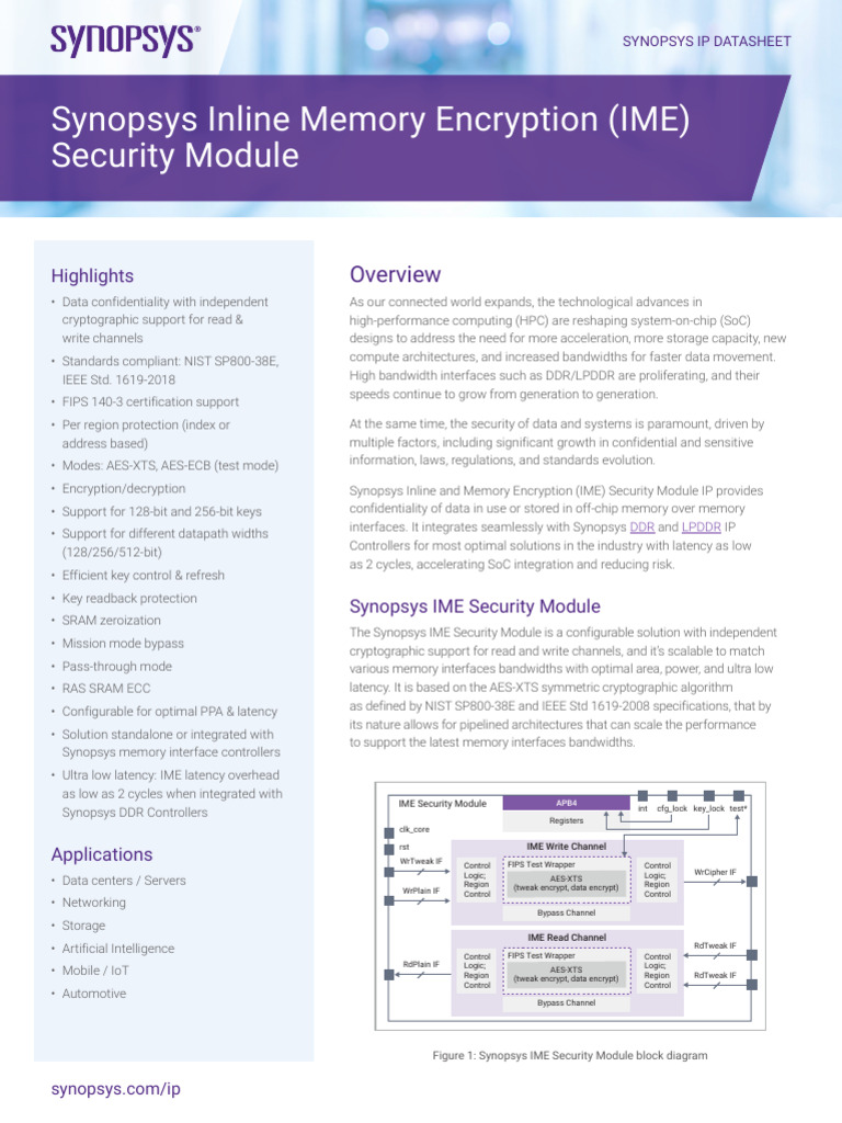 Ime Ddr Inline Memory Encryption Security Module Pdf System On A Chip Embedded System 0699