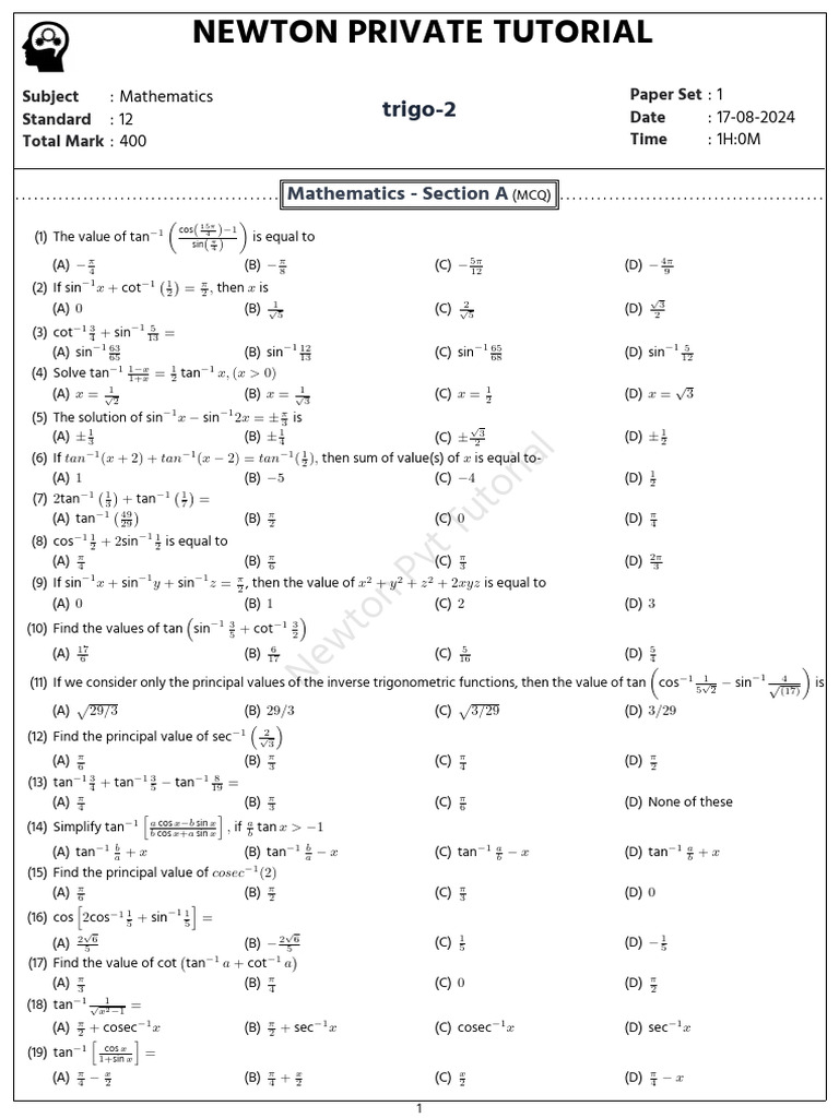 TRIGO-2 DPP | PDF | Triangle Geometry | Mathematical Concepts
