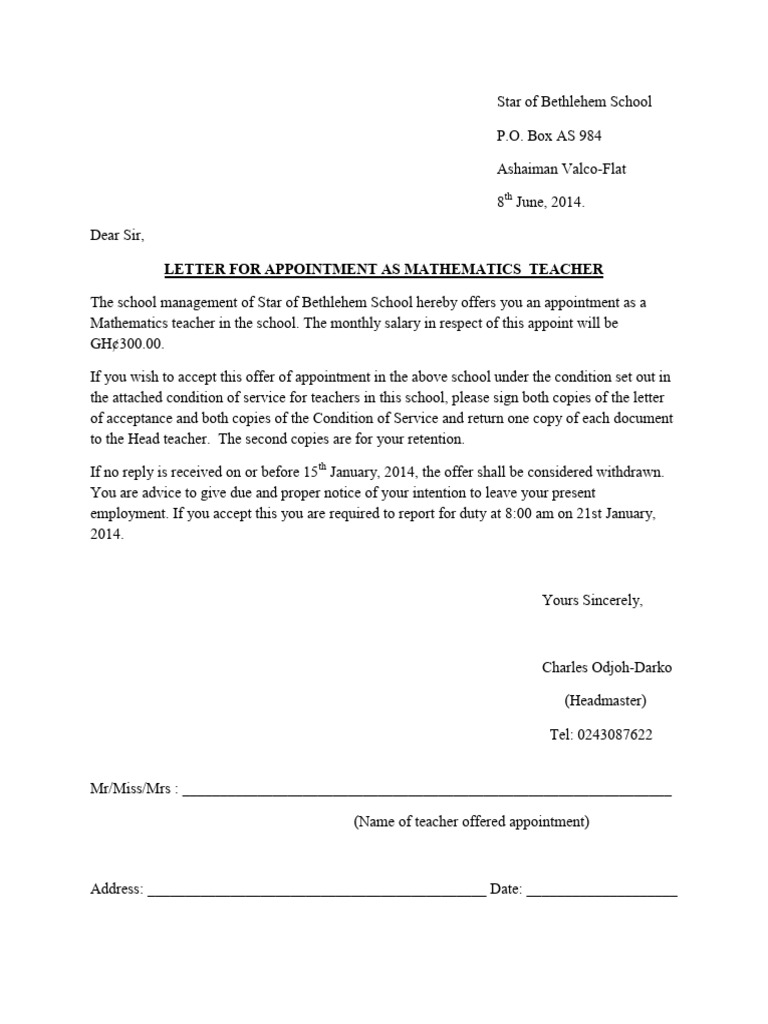 Letter of Appointment | PDF