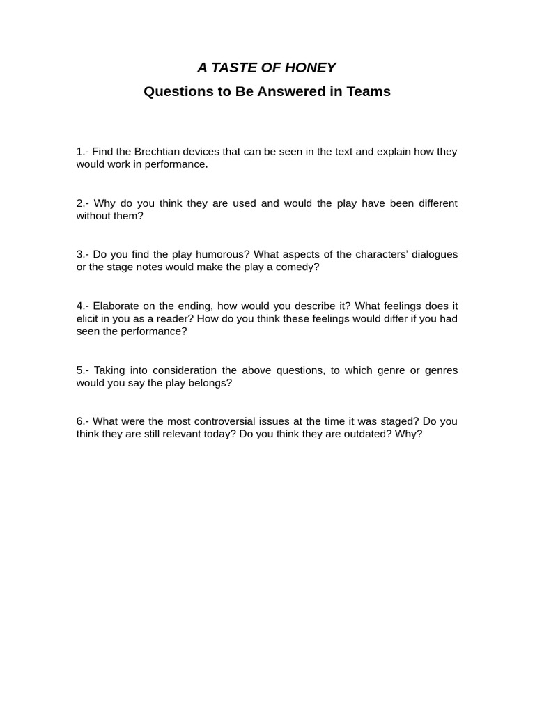 Brechtian Elements in A Taste of Honey | PDF