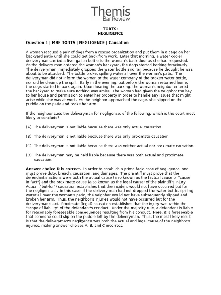 Torts Module 2 Negligence Questions - Answers 1-6 | PDF | Negligence ...