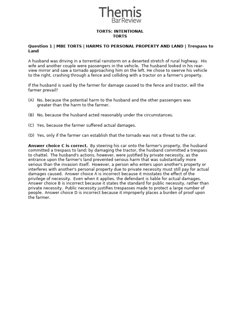 Torts Module 1 Intentional Torts Questions - Answers 1-6 | PDF | Legal Liability | Intentional ...
