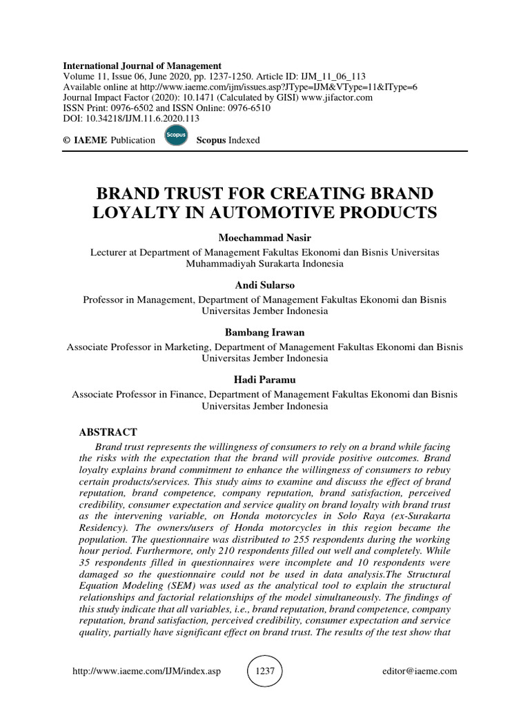 Brand Trust For Creating Brand Loyalty I | PDF | Brand | Structural ...