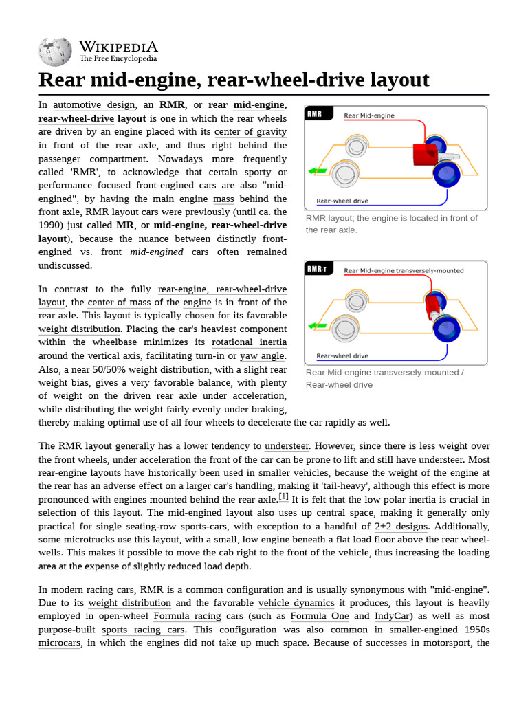 Rear Mid-Engine, Rear-Wheel-Drive Layout | PDF | Car Manufacturers ...