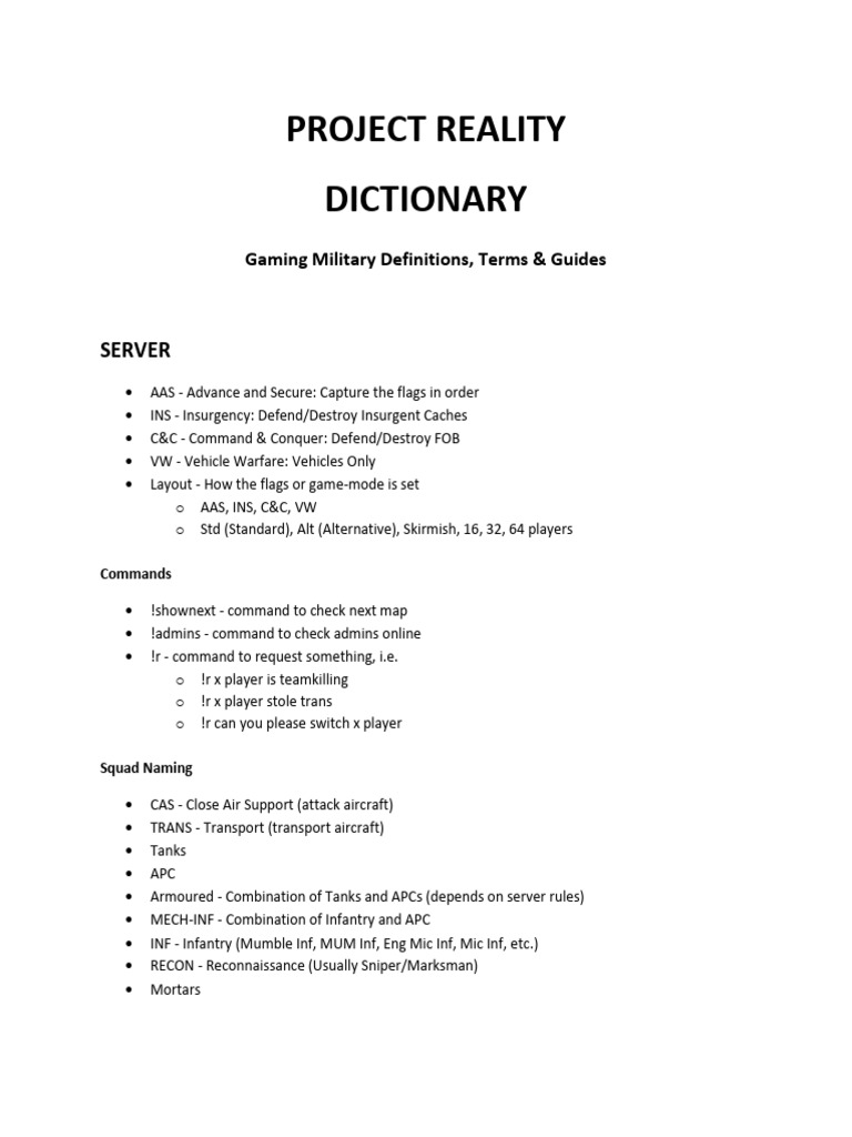 Project Reality Dictionary 0.2 | PDF | Armoured Fighting Vehicles ...