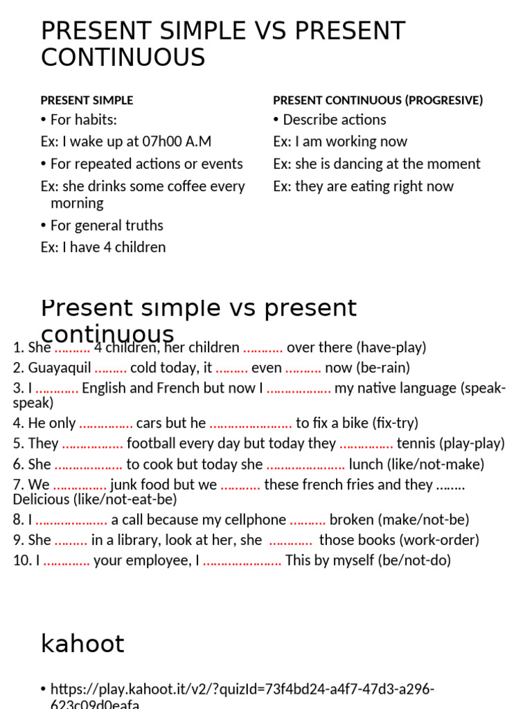Present Simple Vs Present Continuous Review | PDF