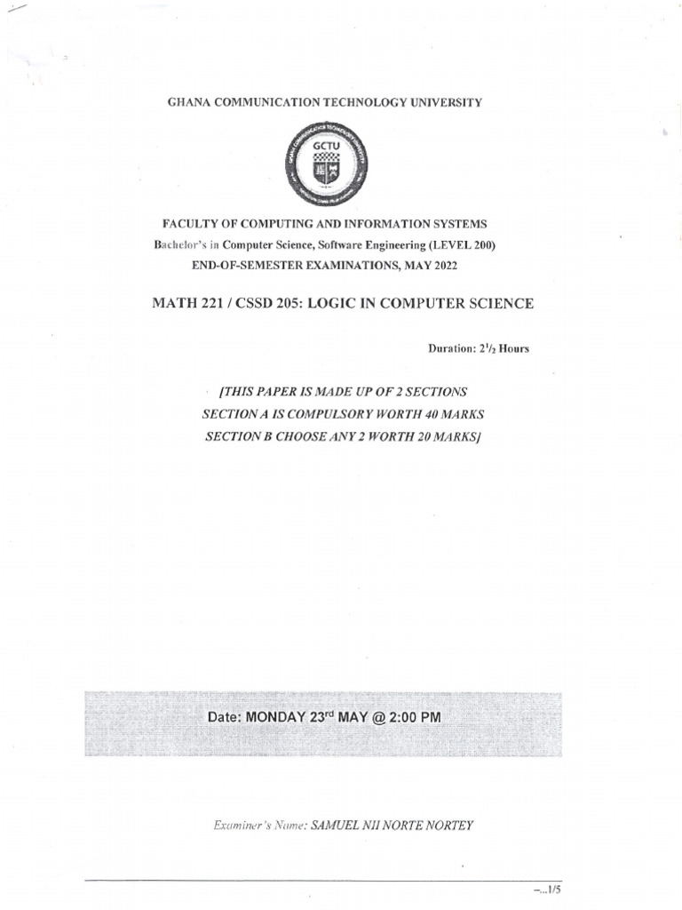 Cssd205-Logic in Coputer Science | PDF