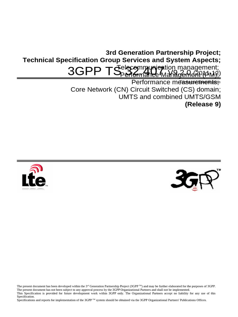 3GPP TS 32.407: 3rd Generation Partnership Project Technical Specification Group Services and ...