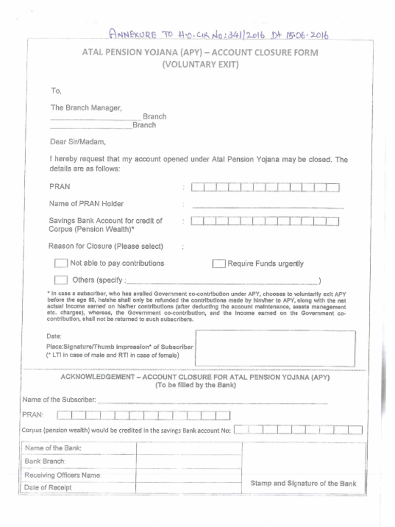 Apy Closure Form | PDF
