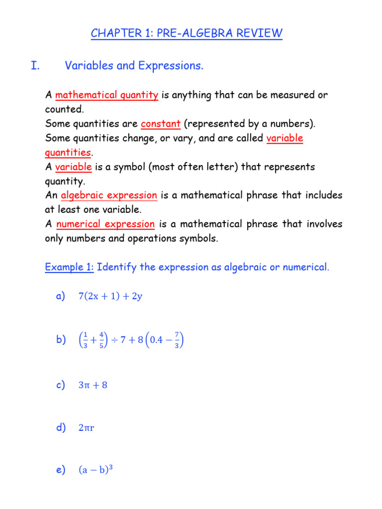 Algebra 1 H Chapter 1 (Pre-Algebra Review) | PDF | Numbers | Mathematics