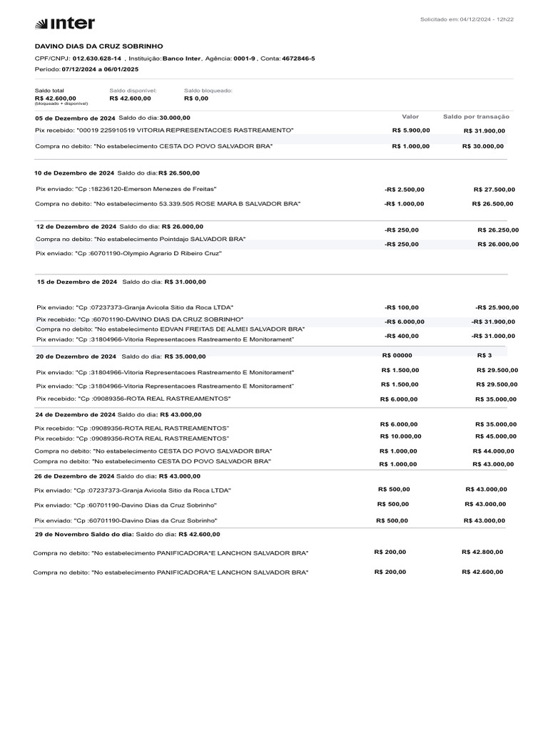 Extrato-01-12-2024 | PDF | Tecnologia bancária | Pagamentos