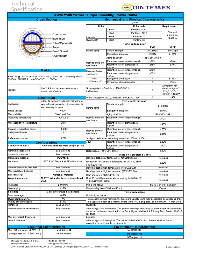 AWM 2586 Power Cable Specifications | PDF | Insulator (Electricity ...