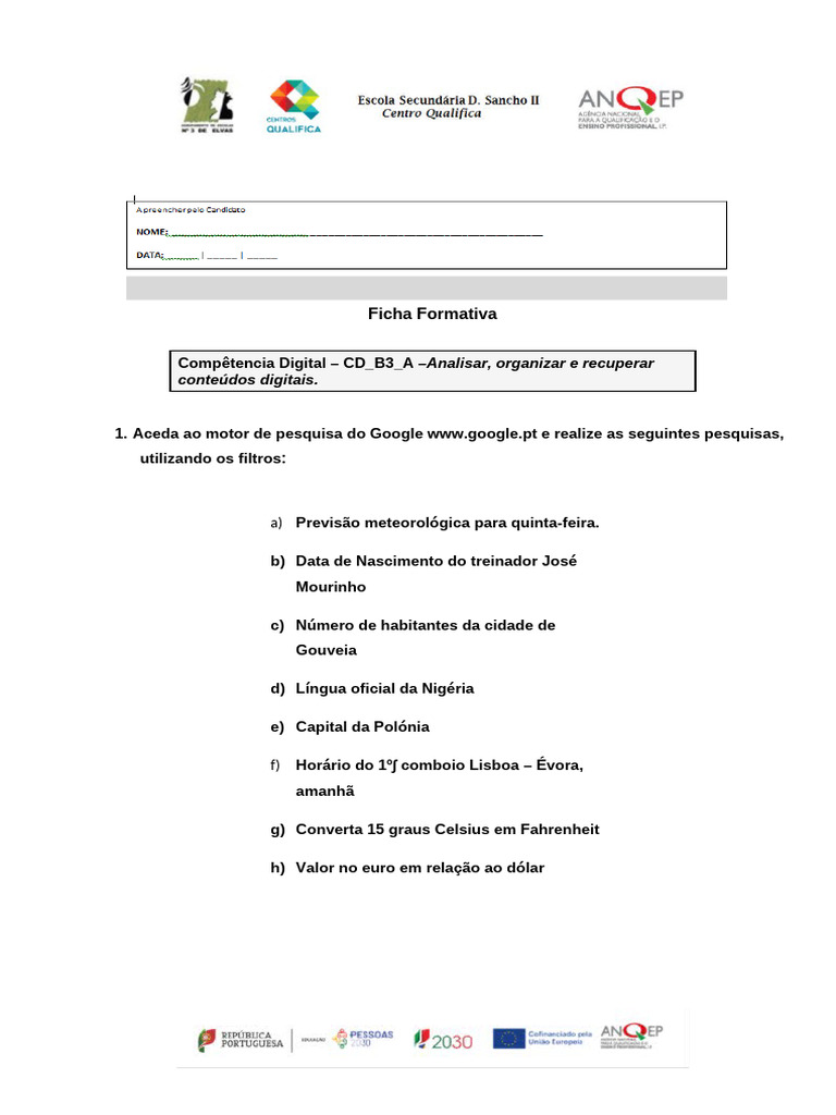 Ficha Formativa motores de busca | PDF
