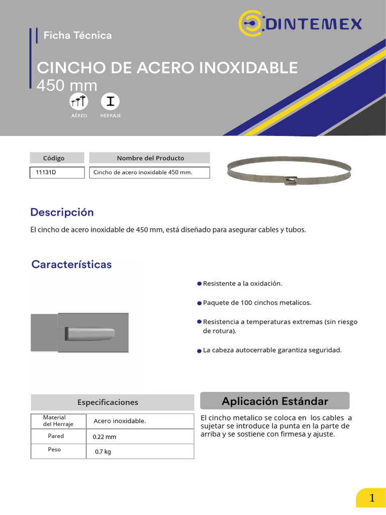 Cincho Inoxidable 450mm: Resistente y Seguro | PDF | Acero | Materiales