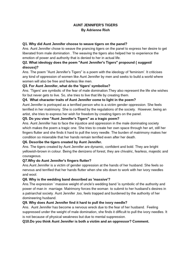 Aunt Jennifer's Tigers Que Ans | PDF