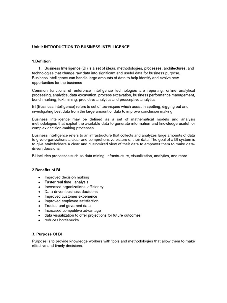 Unit I BI | PDF | Business Intelligence | Decision Support System