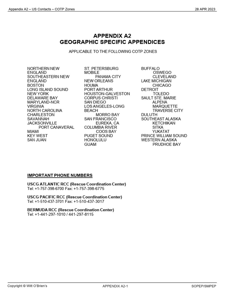 014 Appendix A2 Sopep-Smpep 28apr2023 | PDF | United States Coast Guard ...