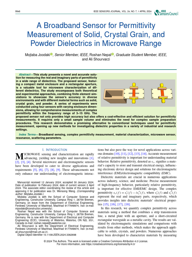 A Broadband Sensor for Permittivity Measurement of Solid Crystal Grain ...