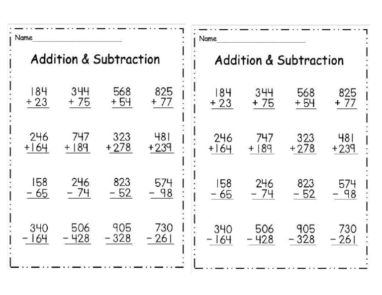 Additions and Subtractions Worksheet | PDF